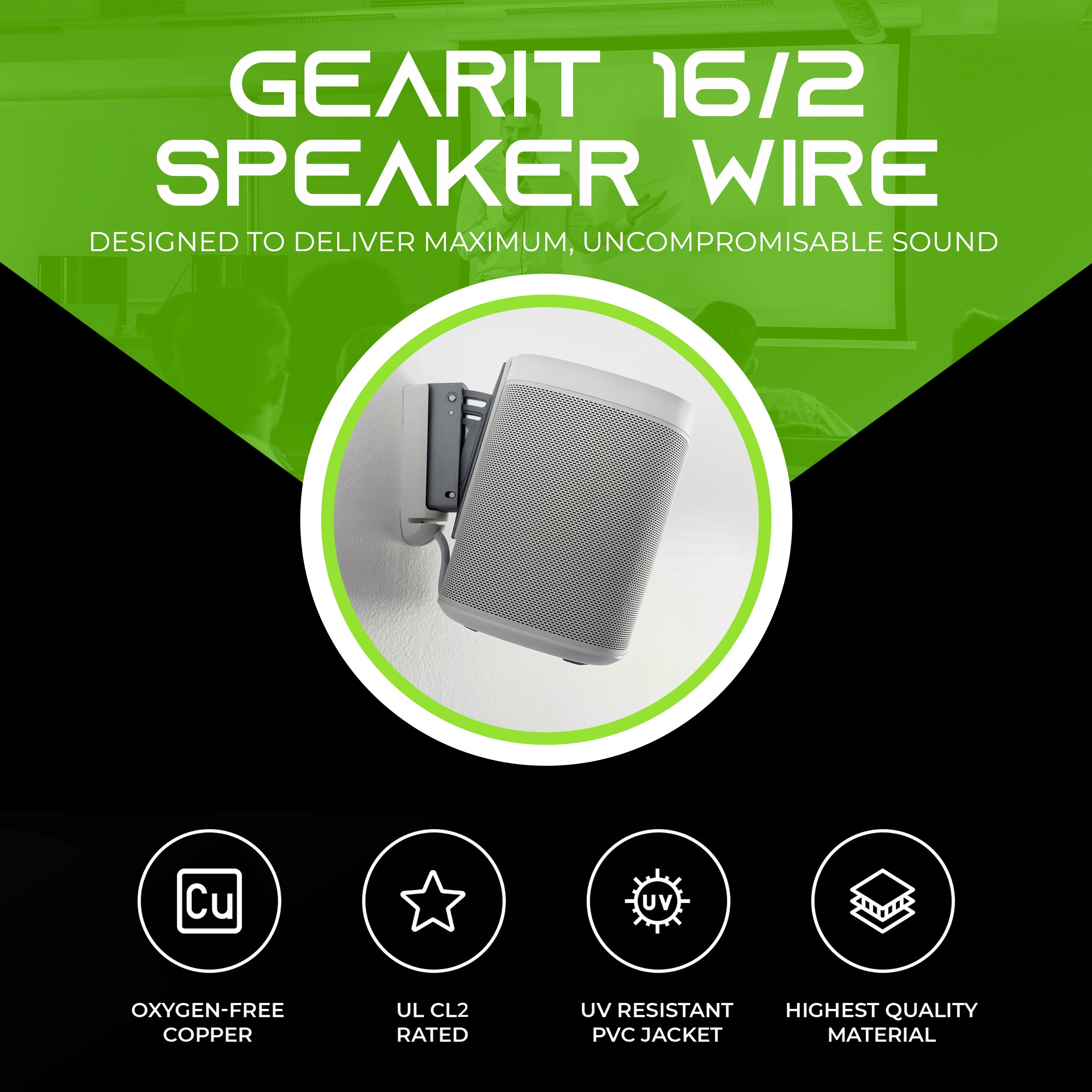 16 AWG In Wall Speaker Wire - CL2 Rated - Oxygen Free Copper (OFC), Wh - GEARit