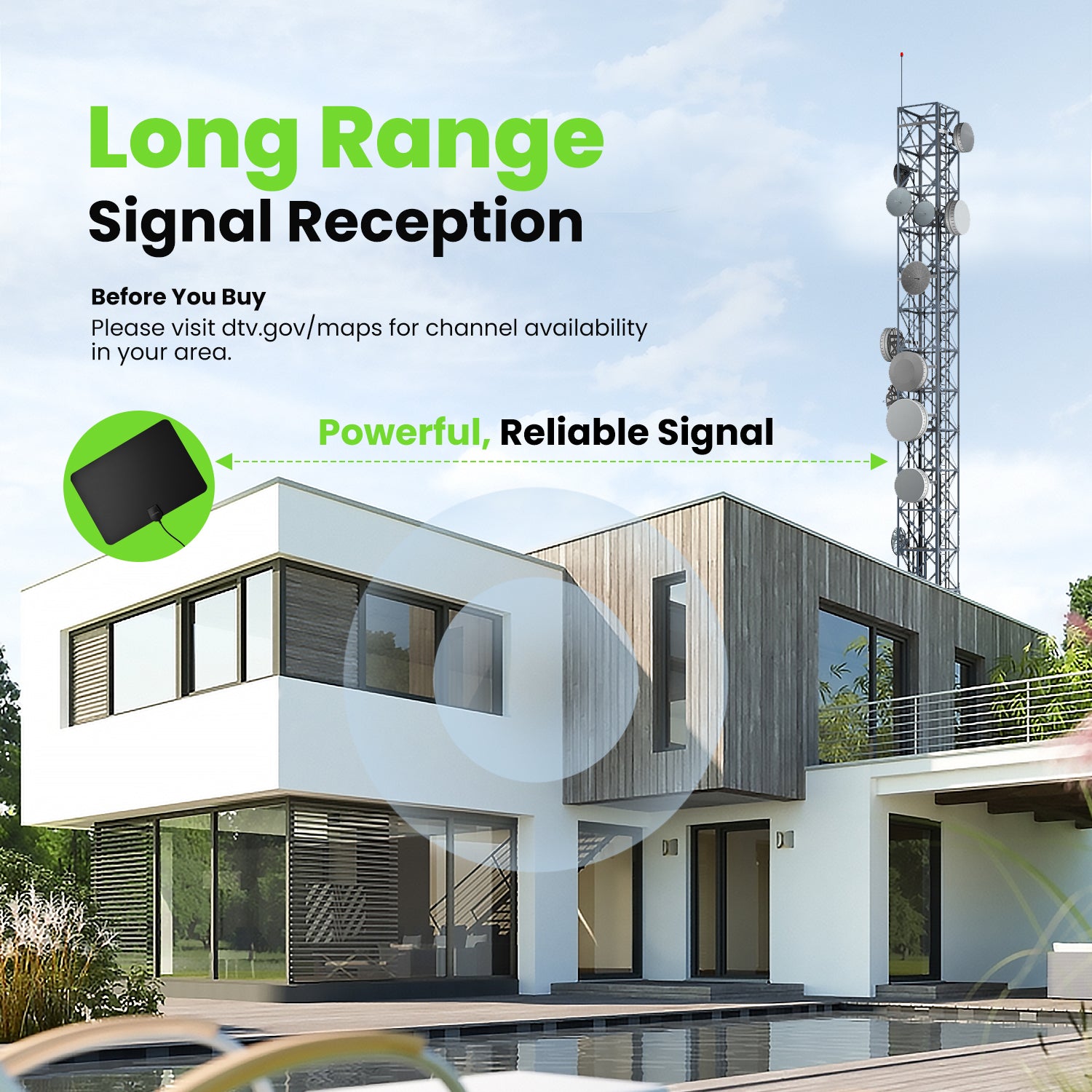 Flat Indoor HDTV Antenna with Amplifier - GEARit