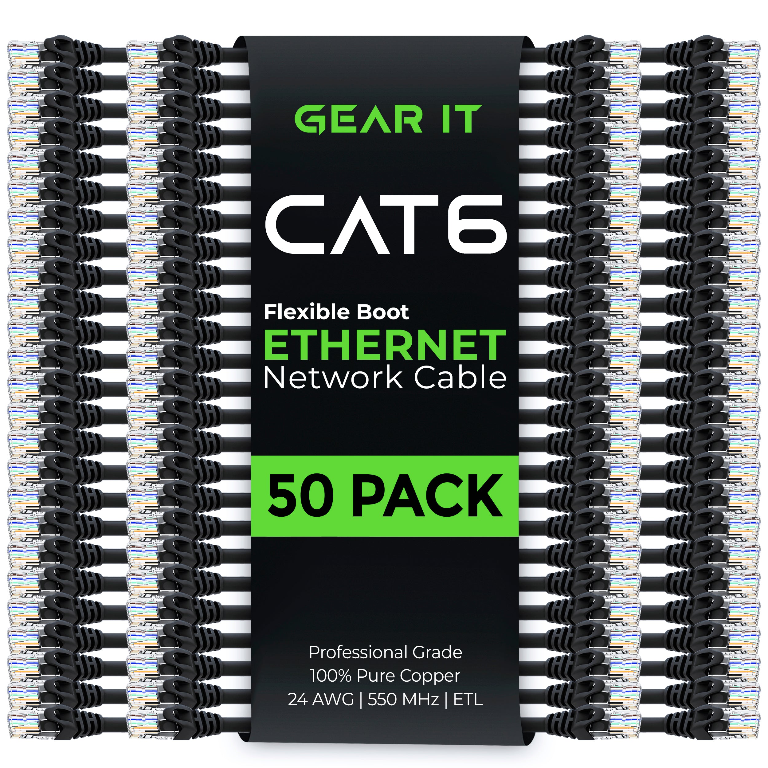 Flexible Soft Boot Cat6 Ethernet Patch Cable, Black - GEARit