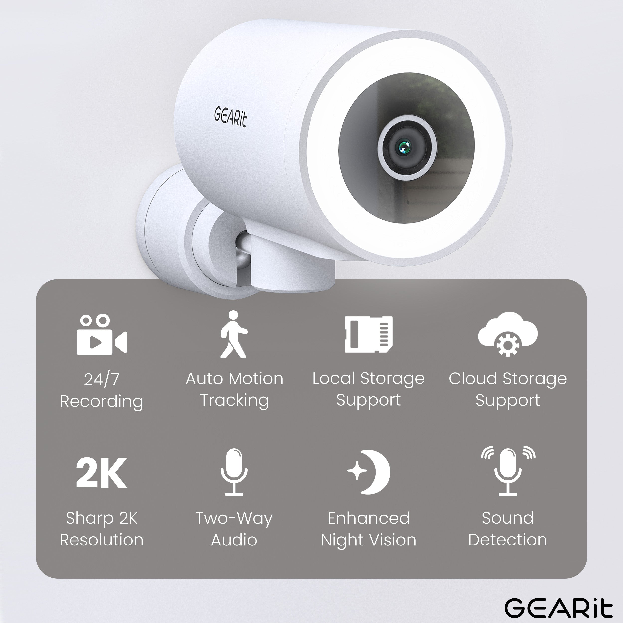 GEARit Wifi Motion Tracking Outdoor Security Camera - 2K Video, IP65 W