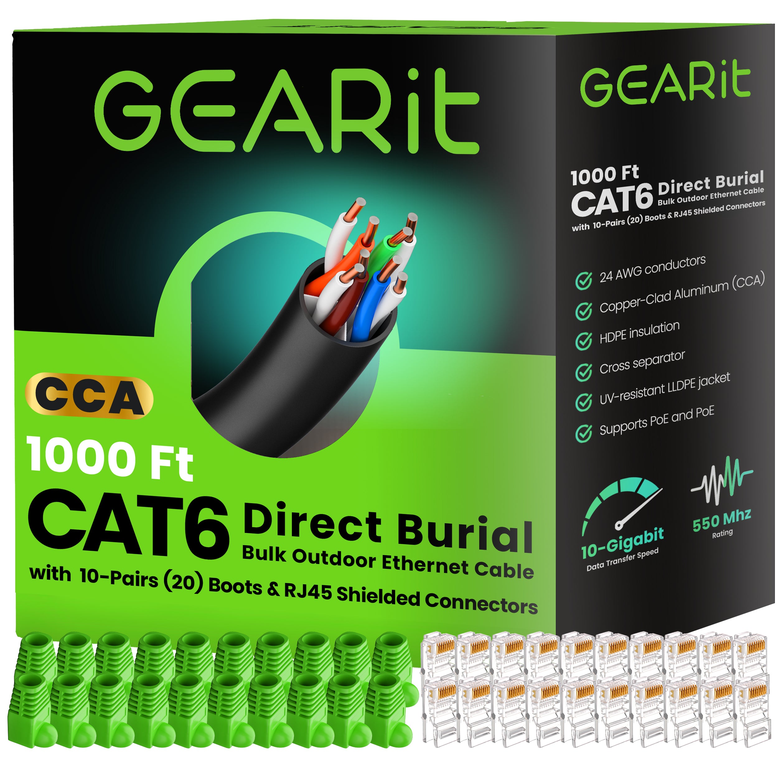 1000ft Bulk Cat6 Outdoor Ethernet Cable - CCA - DIY Kit - GEARit
