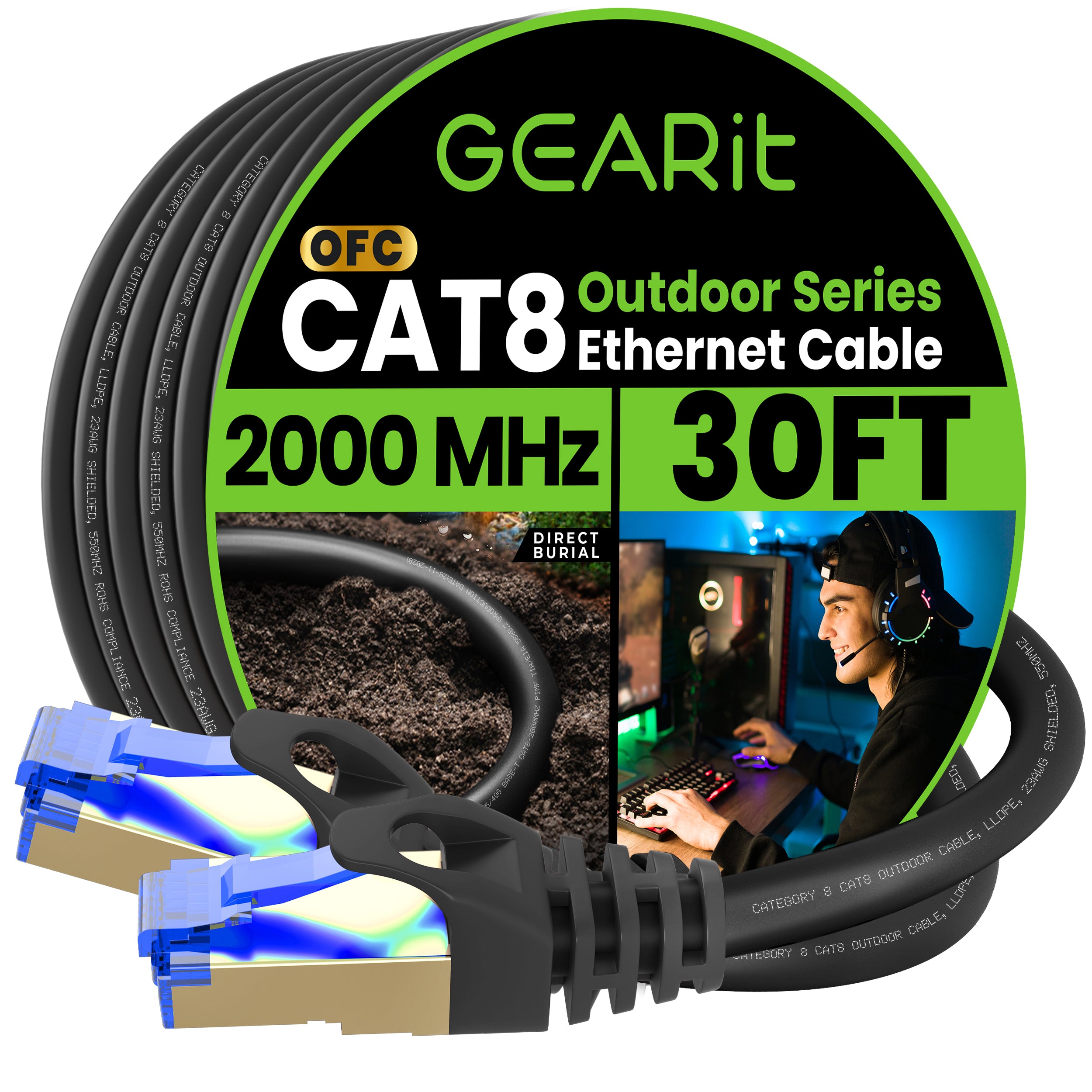 Cat8 Outdoor Ethernet Cable - Waterproof, Direct Burial, In-Ground, LL ...