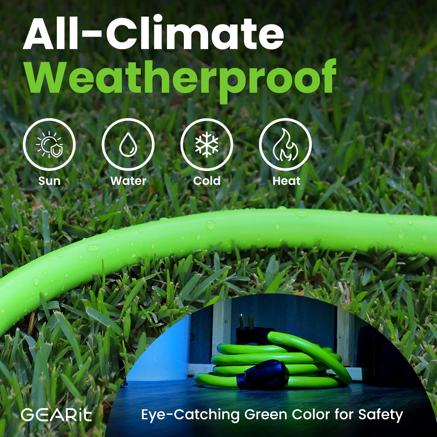 50 Amp NEMA 14-50 Heavy Duty Extension Cord Power Cord, Green - GEARit