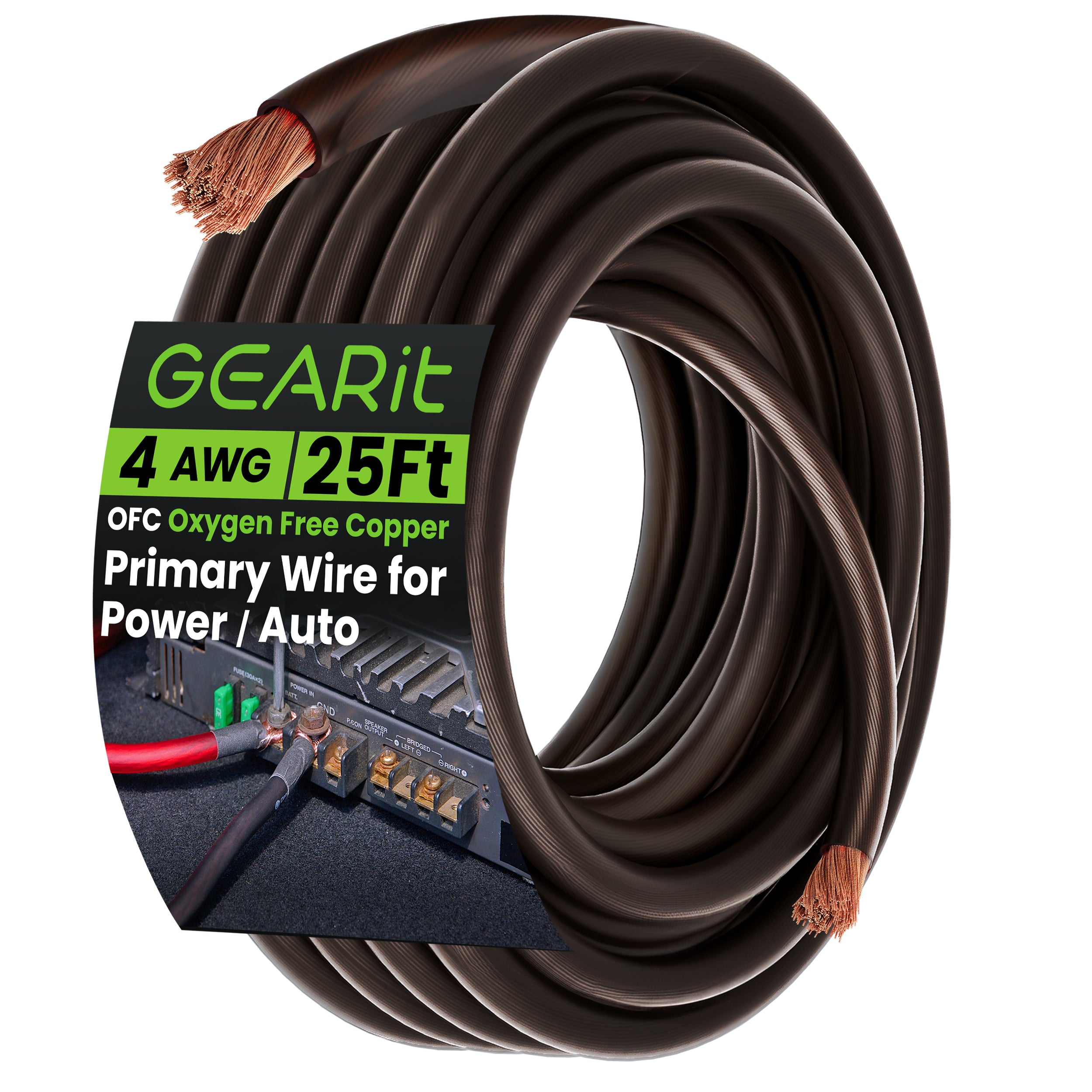 4 Gauge OFC Ground Wire - 4AWG Electrical Power Cable - 25 Feet - GEARit