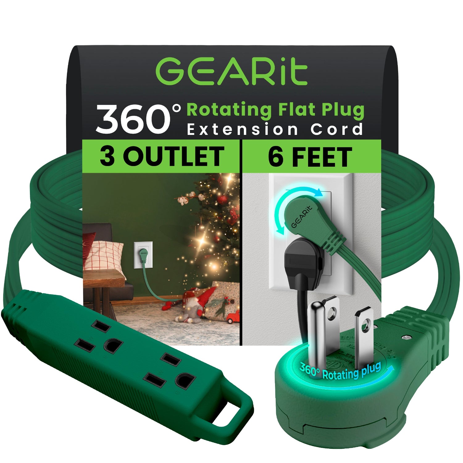 360° Rotating Flat Plug Multi-Outlet Extension Cord - Multiple Colors ...