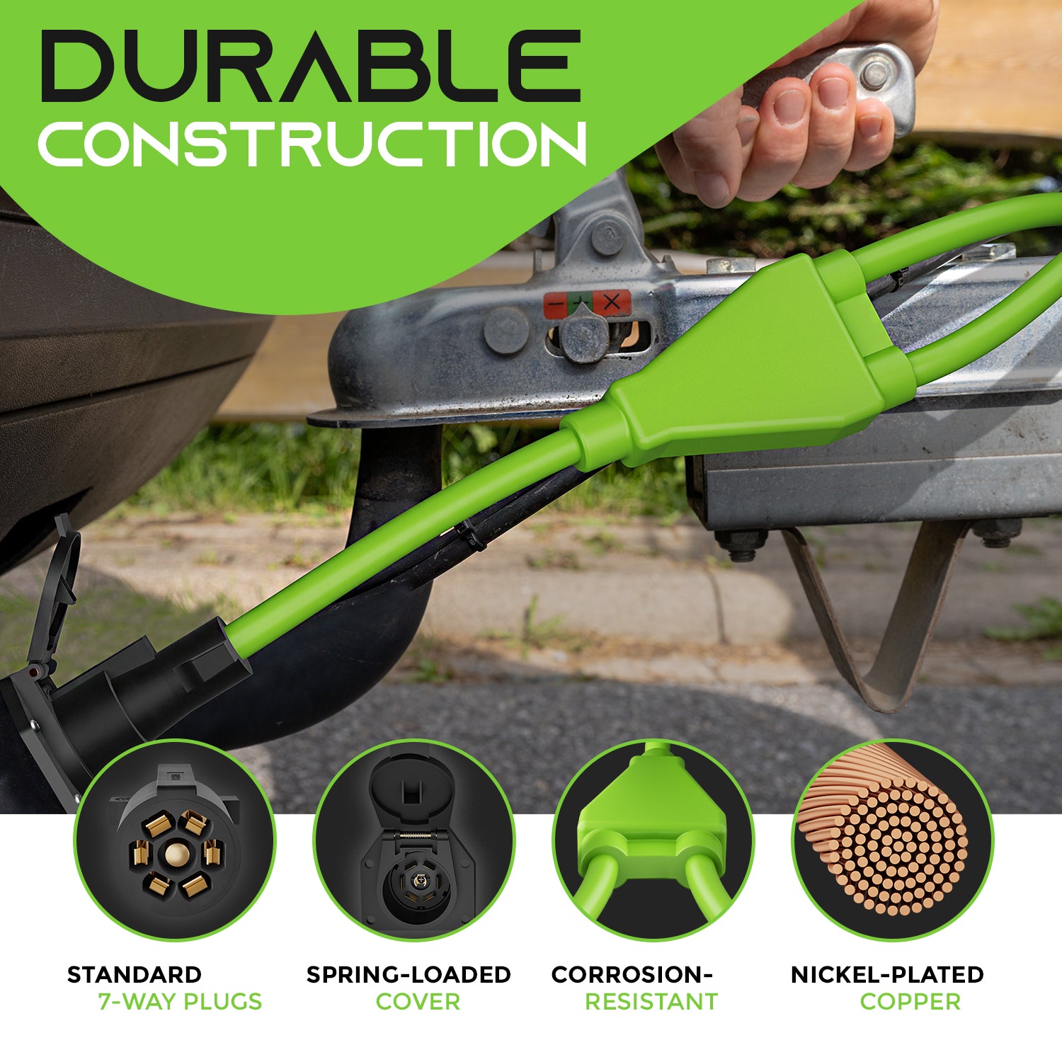 7 Way RV Trailer Cord Y Splitter Pigtail Adapter Cable, 15-Inch - GEARit