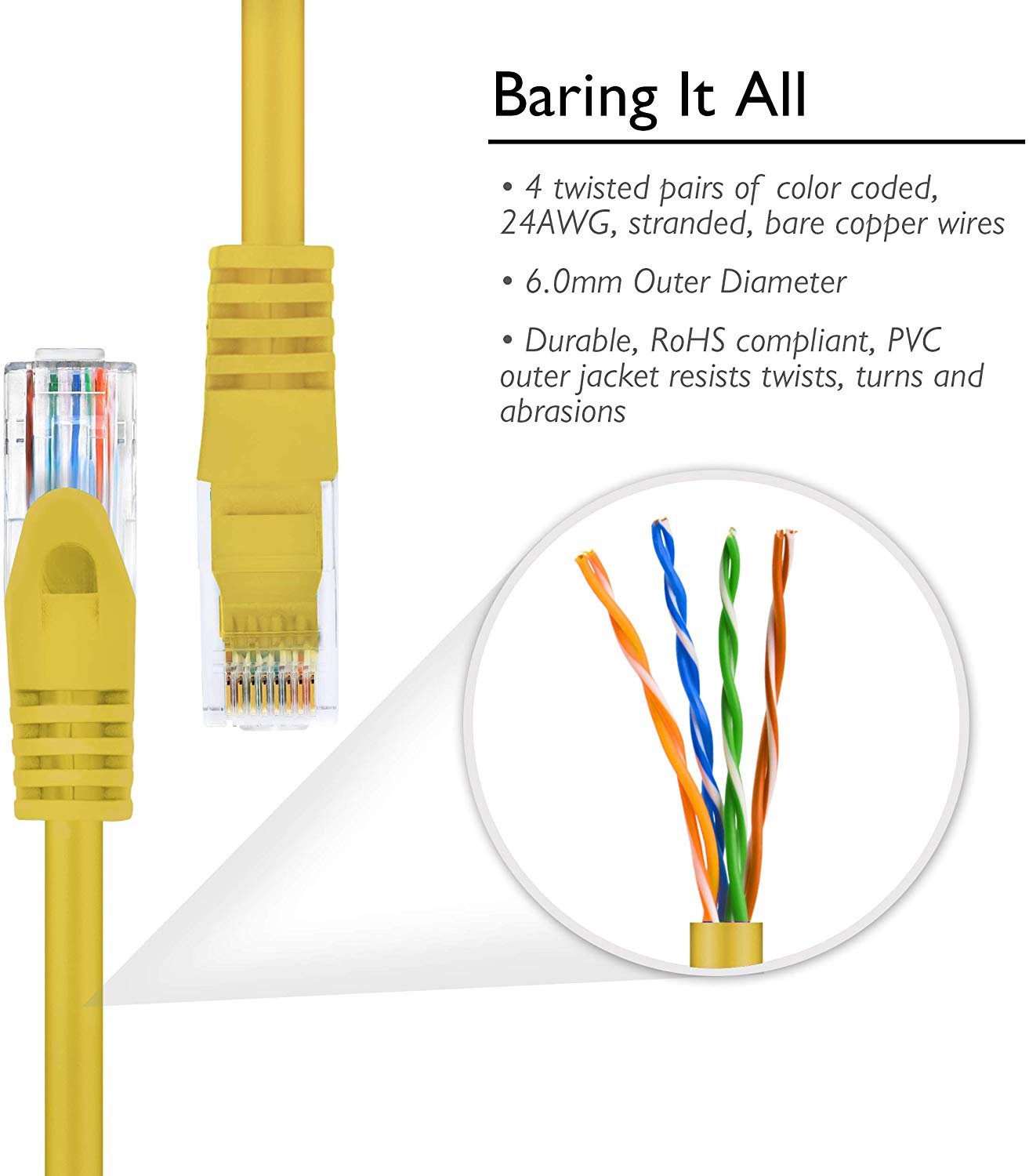 Flexible Soft Boot Cat6 Ethernet Patch Cable, Yellow - GEARit