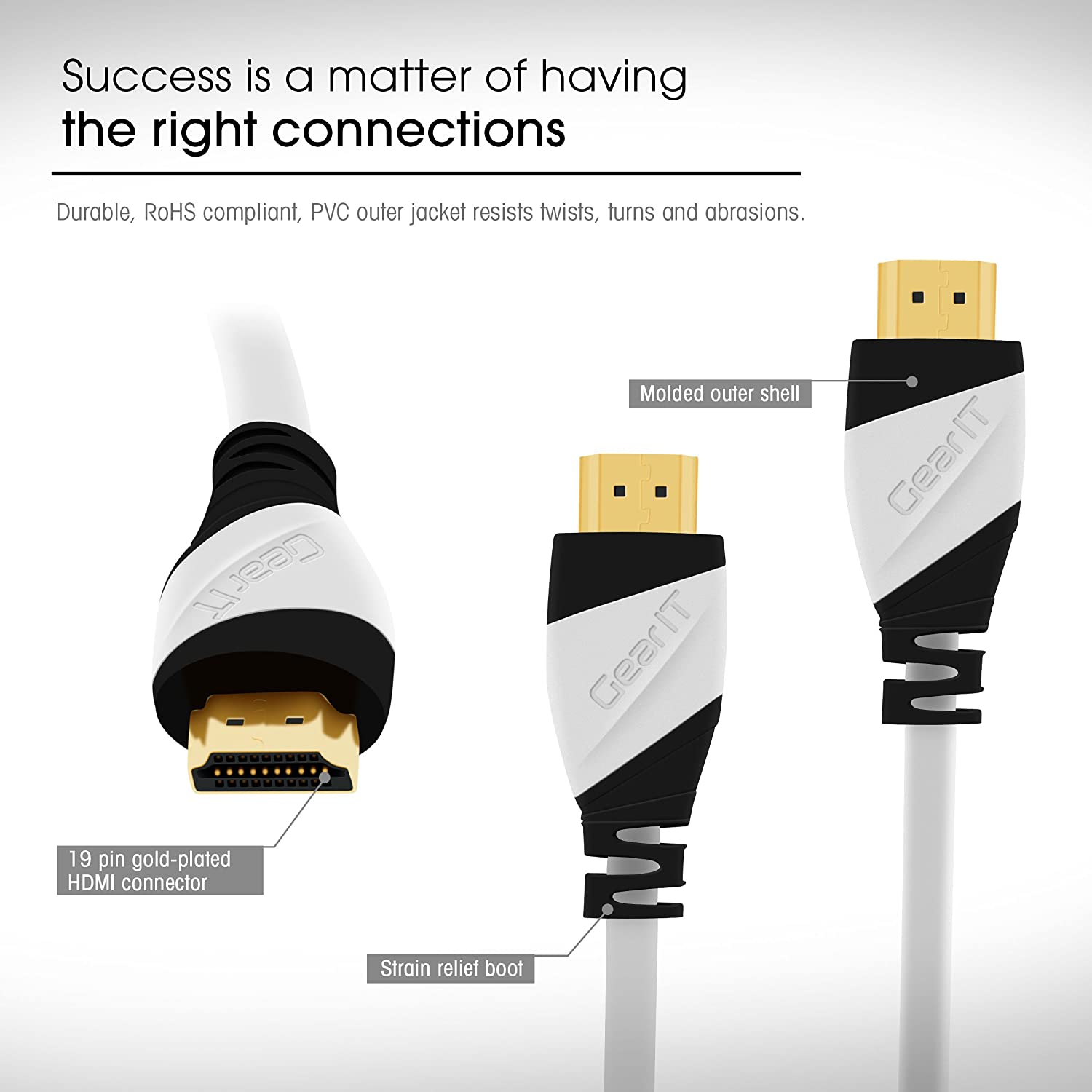 4K HDMI Cable - 35 Feet, 4K Resolution, White - GEARit