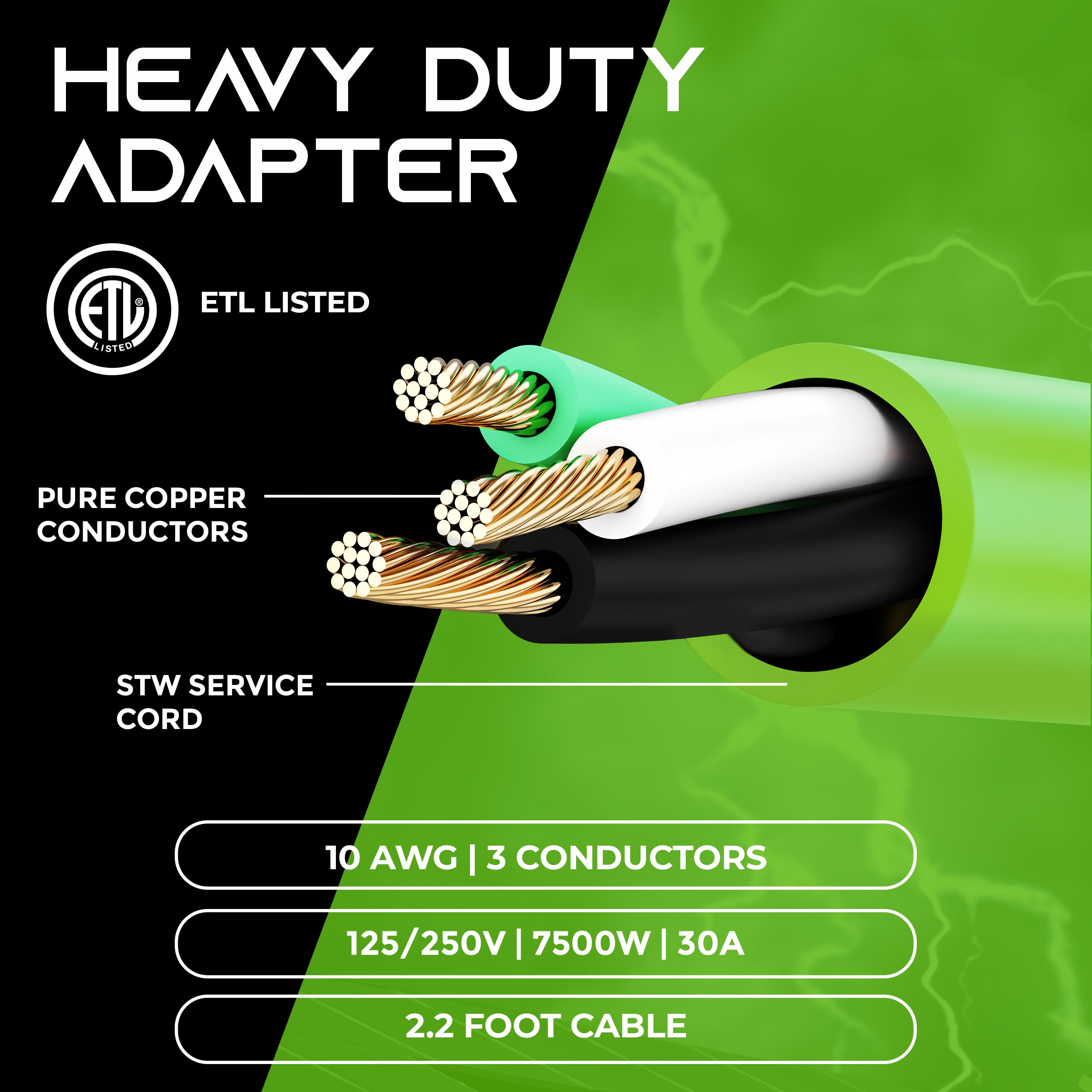 30 Amp NEMA 10-30P to Dual NEMA 10-30R Splitter Power Cord Adapter - 3 ...