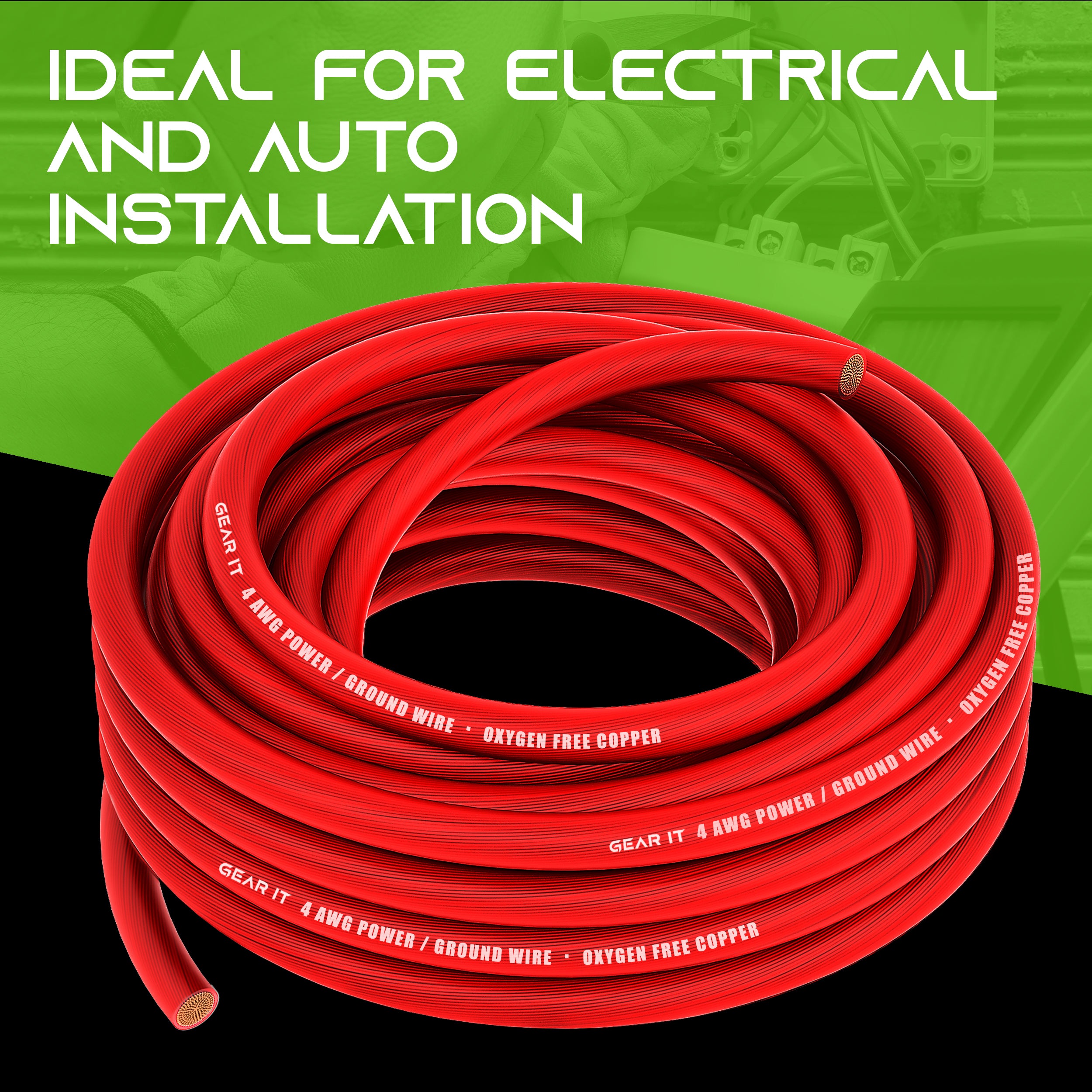 4 Gauge OFC Ground Wire - 4AWG Electrical Power Cable - 25 Feet - GEARit