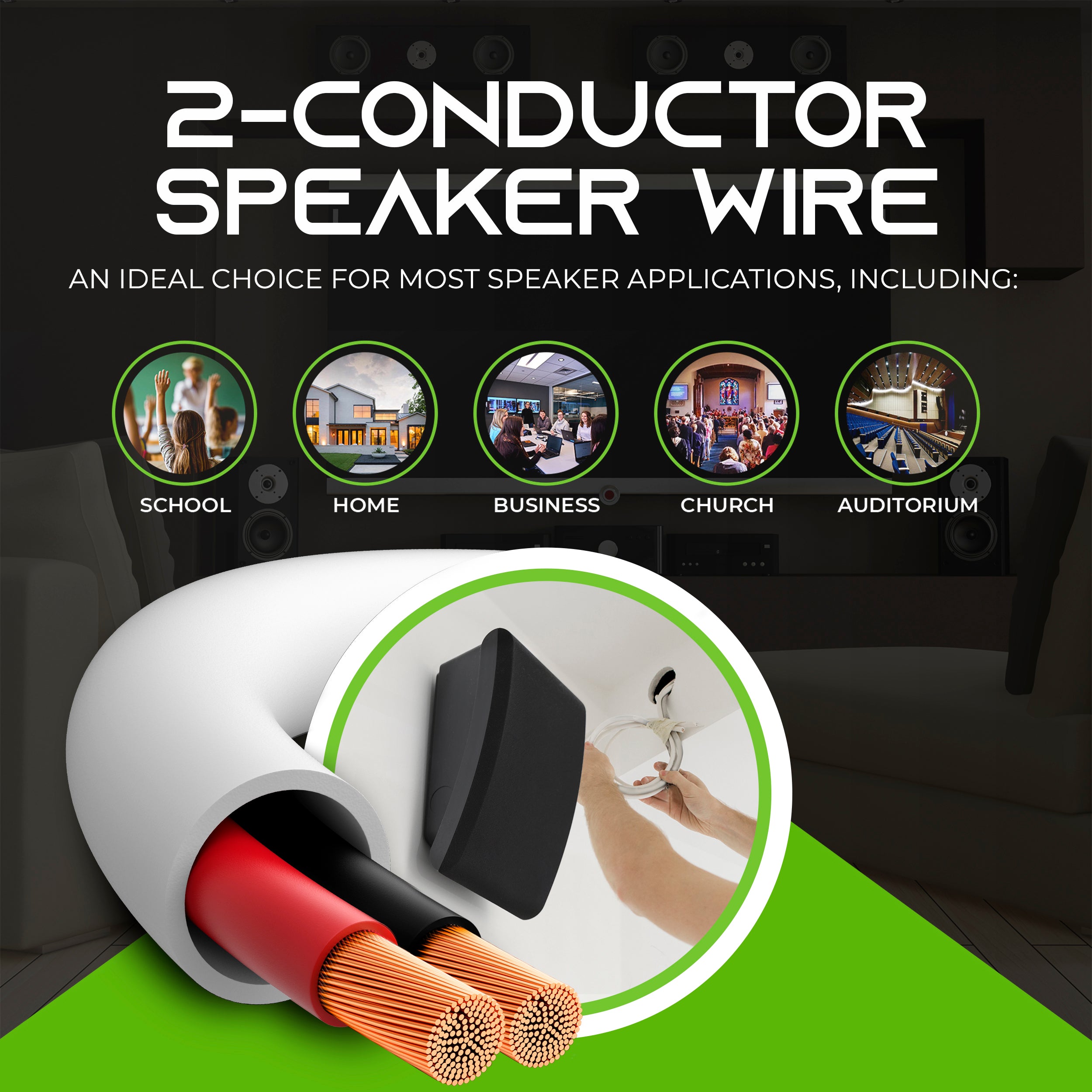 12 AWG In Wall Speaker Wire - CL2 Rated - Oxygen Free Copper (OFC), Wh ...