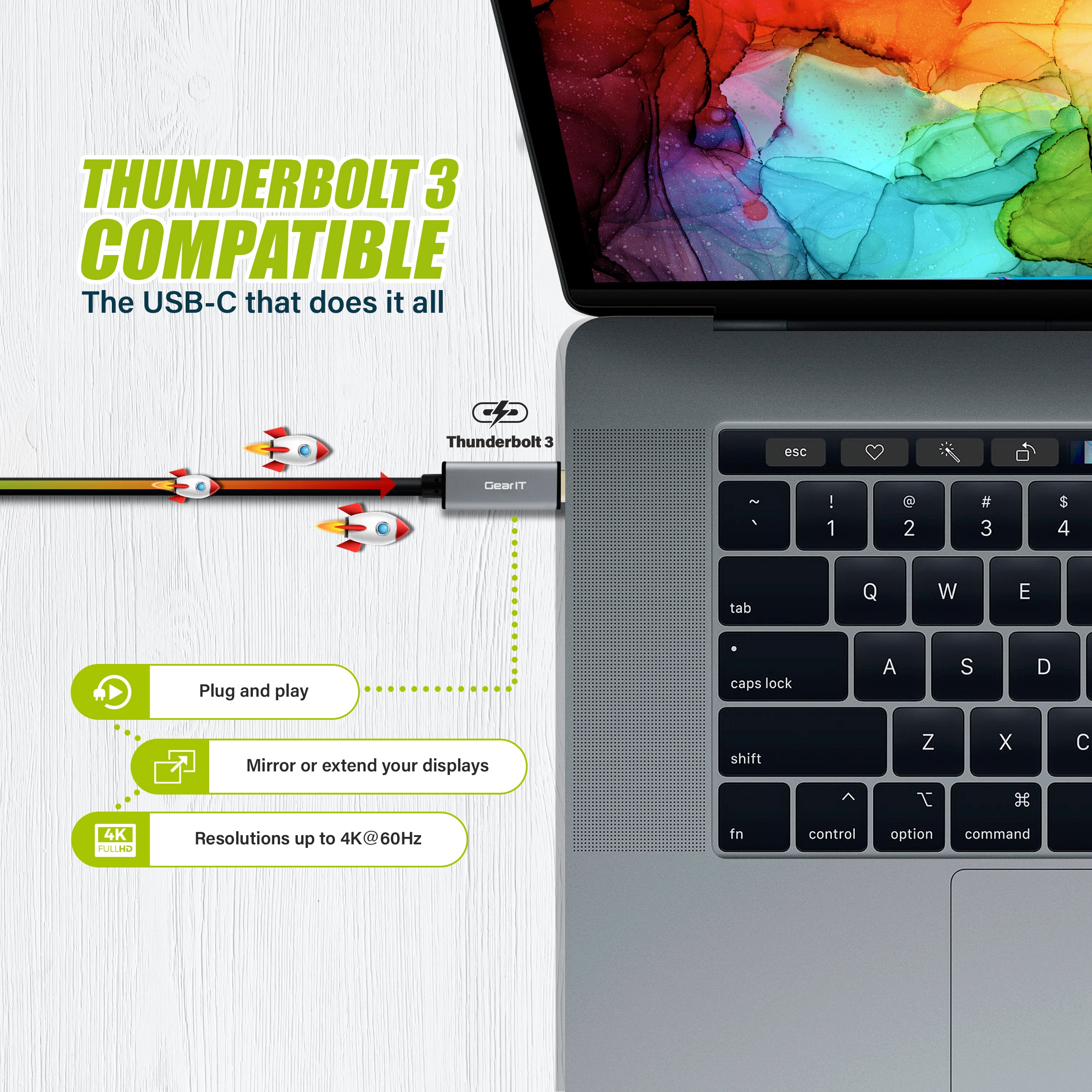 USB-C to DisplayPort Cable, [Thunderbolt 3 Port Compatible] USB Type-C ...