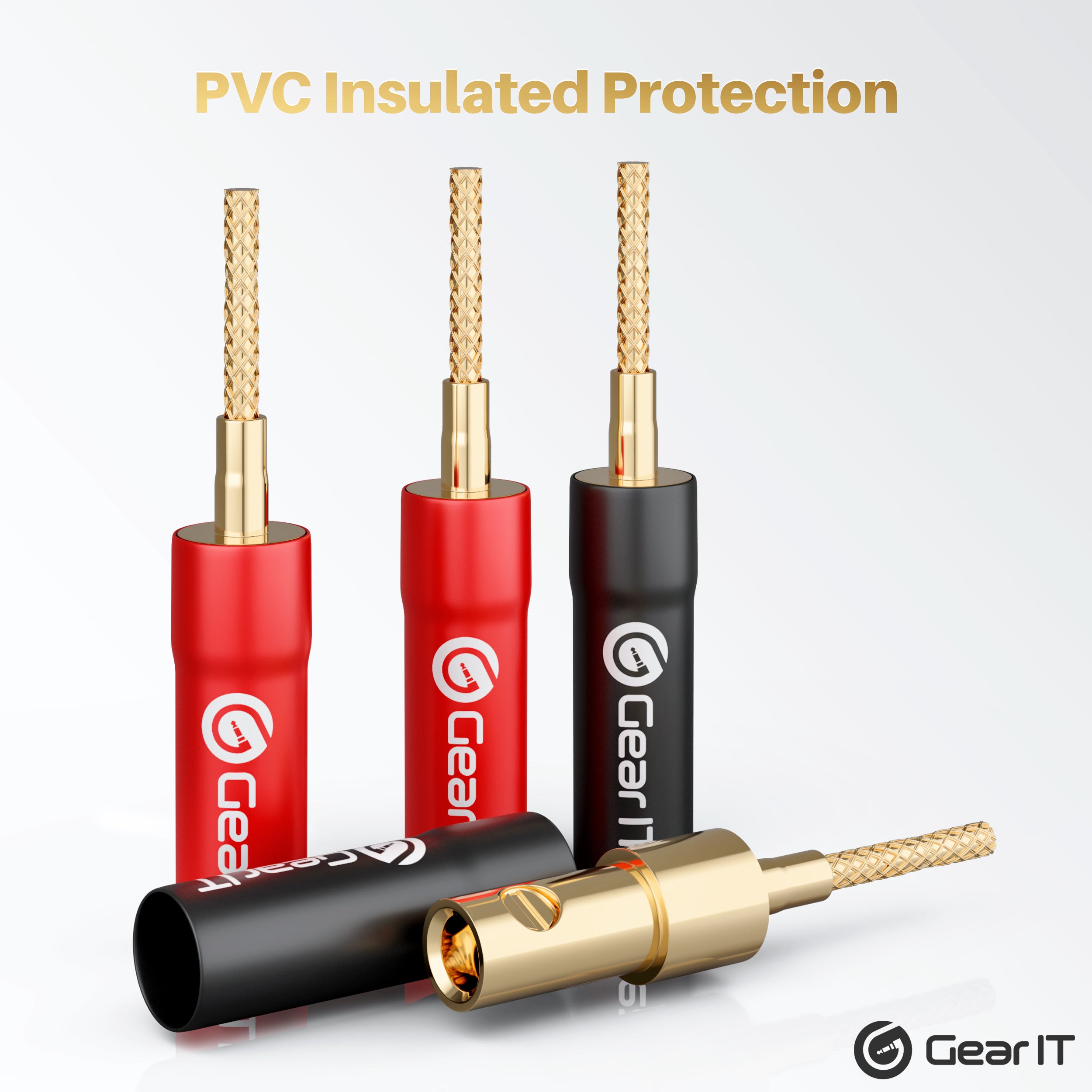 GearIT Speaker Banana Plugs - Flex Pin Plug Type - PVC Insulated Gold