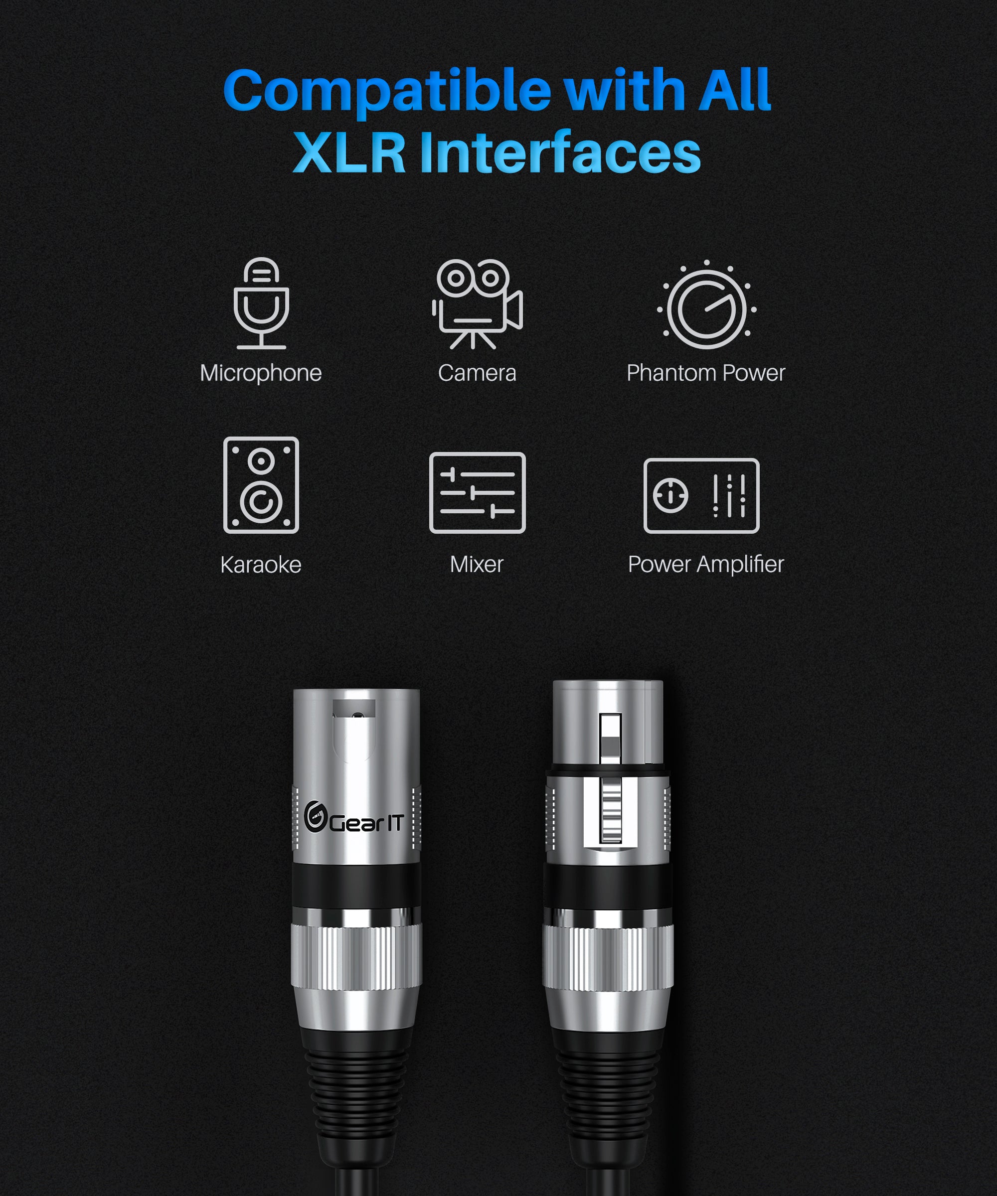 XLR Male to Female Microphone Extension Cable, Single Pack - GEARit